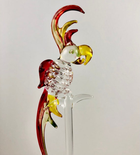 Glass Art Glass Sculptures & Figurines GLASS PARROT Trimmed in 22K Gold ...