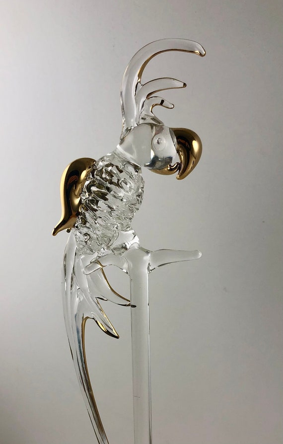 Glass Art Glass Sculptures & Figurines GLASS PARROT Trimmed in 22K Gold ...