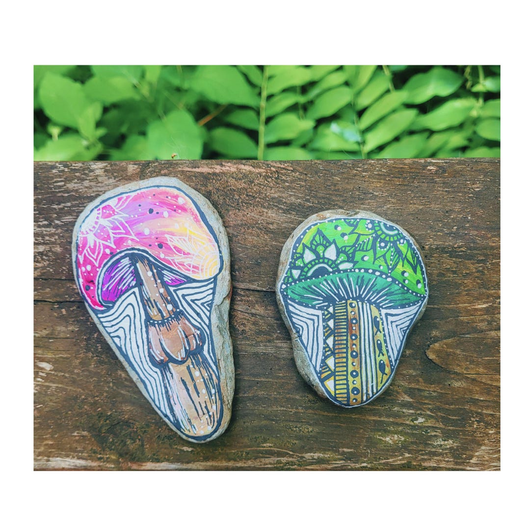 Mushroom Handpainted Beach Rocks, Fungi ,mushroom,mandalas,painted ...