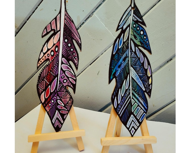 Wooden Feather Painted Feather Handcrafted Feather Feather Art Mandala ...