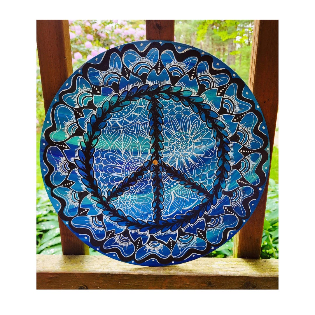 Blue Peace Sign Mandala- Zentangle Handpainted Vinyl Record - Etsy