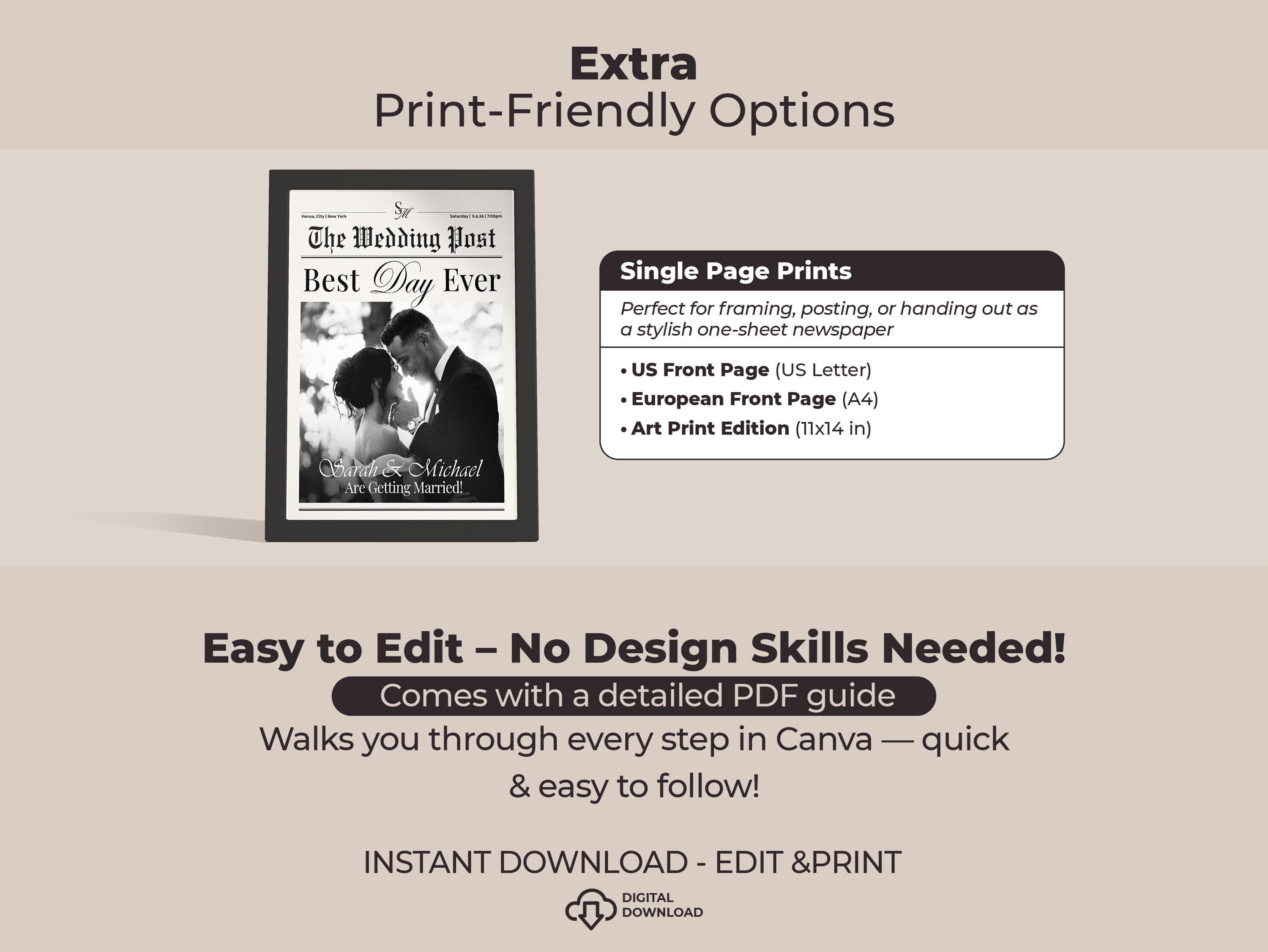 Folded Printable Wedding Newspaper Program Canva Template, Newlywed ...