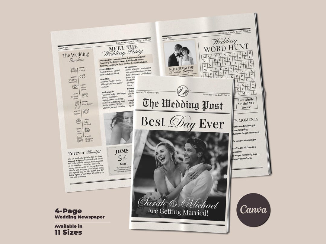 Wedding Newspaper Template With Photo, Wedding Newspaper Template ...