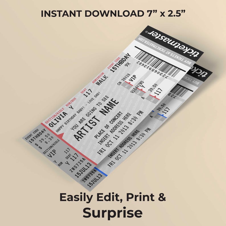 Custom Concert Ticket Template | Surprise Event Gift (canva, PDF) - Etsy