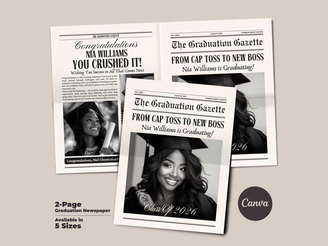 DIY Canva Graduation Newspaper Template, Editable Newspaper Graduate ...