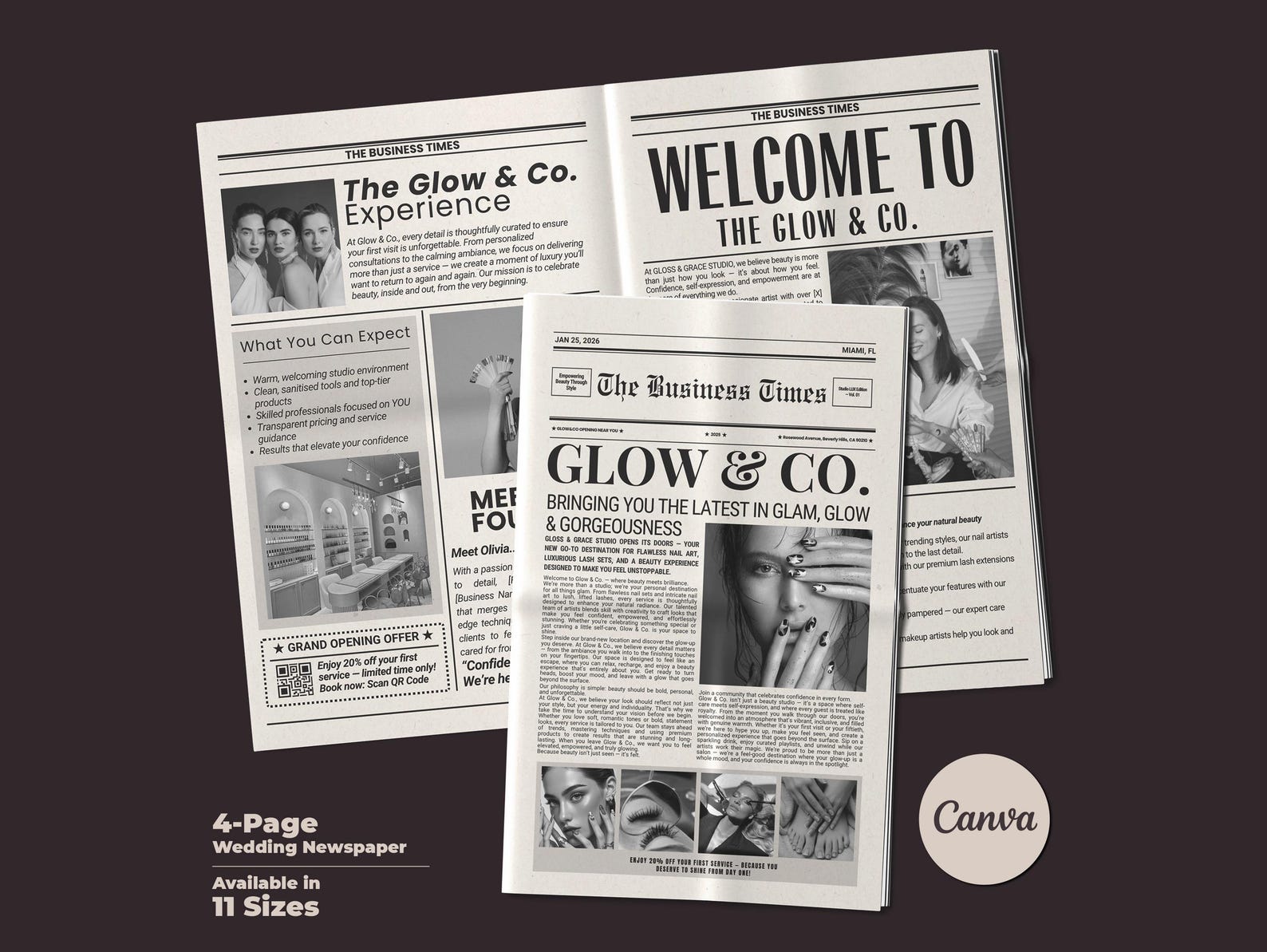 Beauty Studio Newspaper Template, Vintage Business Announcement (canva ...