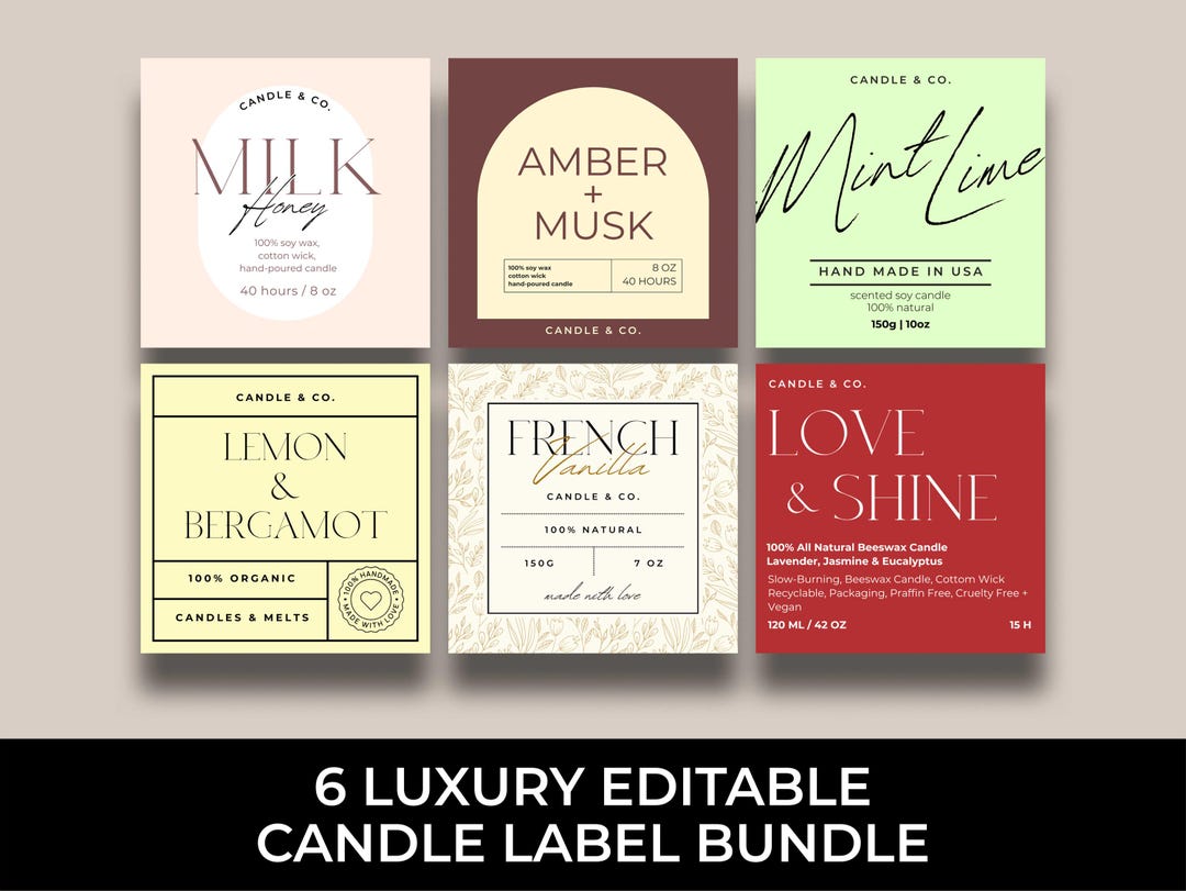 6 Elegant Candle Label Template Canva, Printable Candle Label Design ...