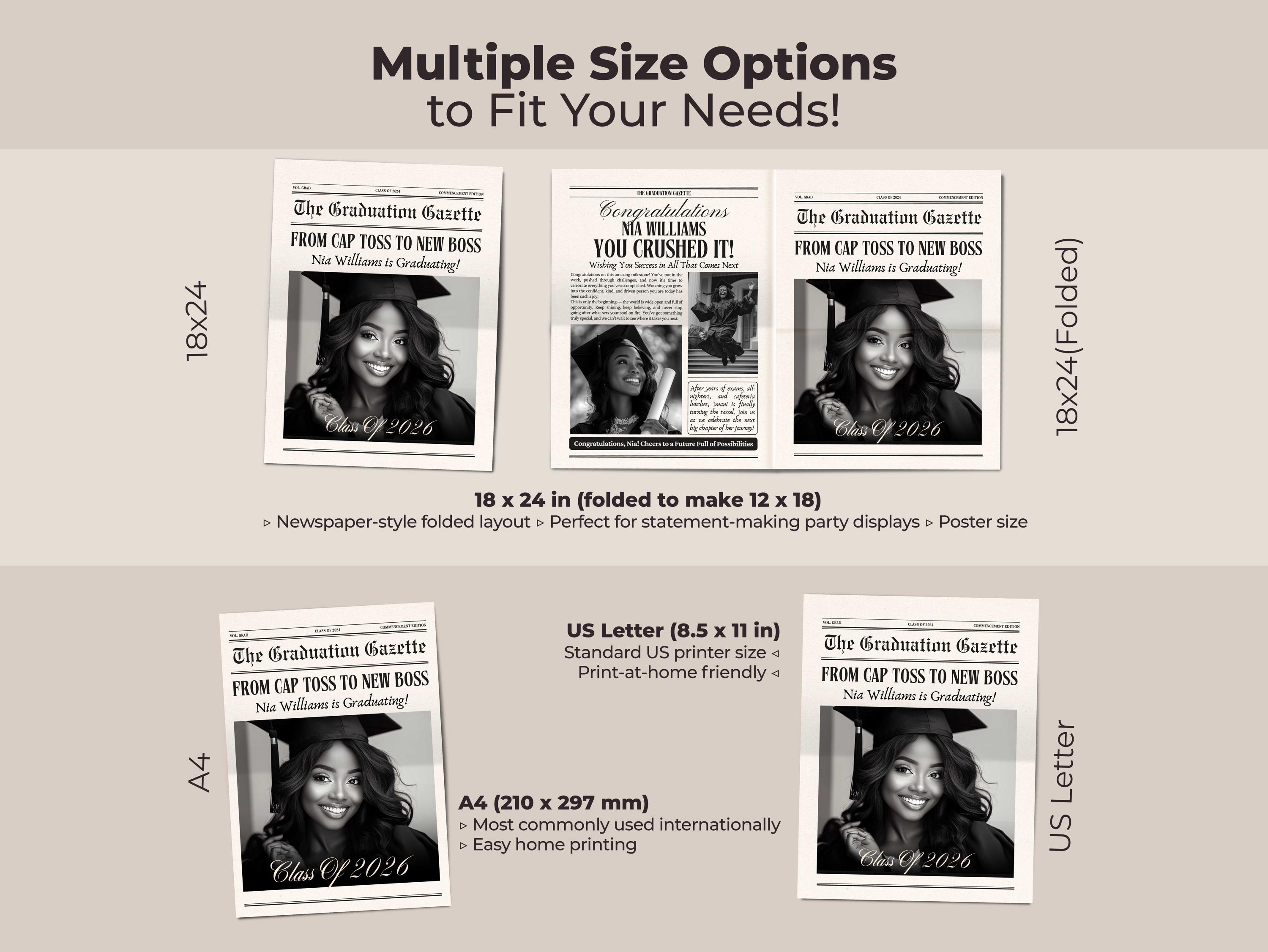 DIY Canva Graduation Newspaper Template, Editable Newspaper Graduate ...