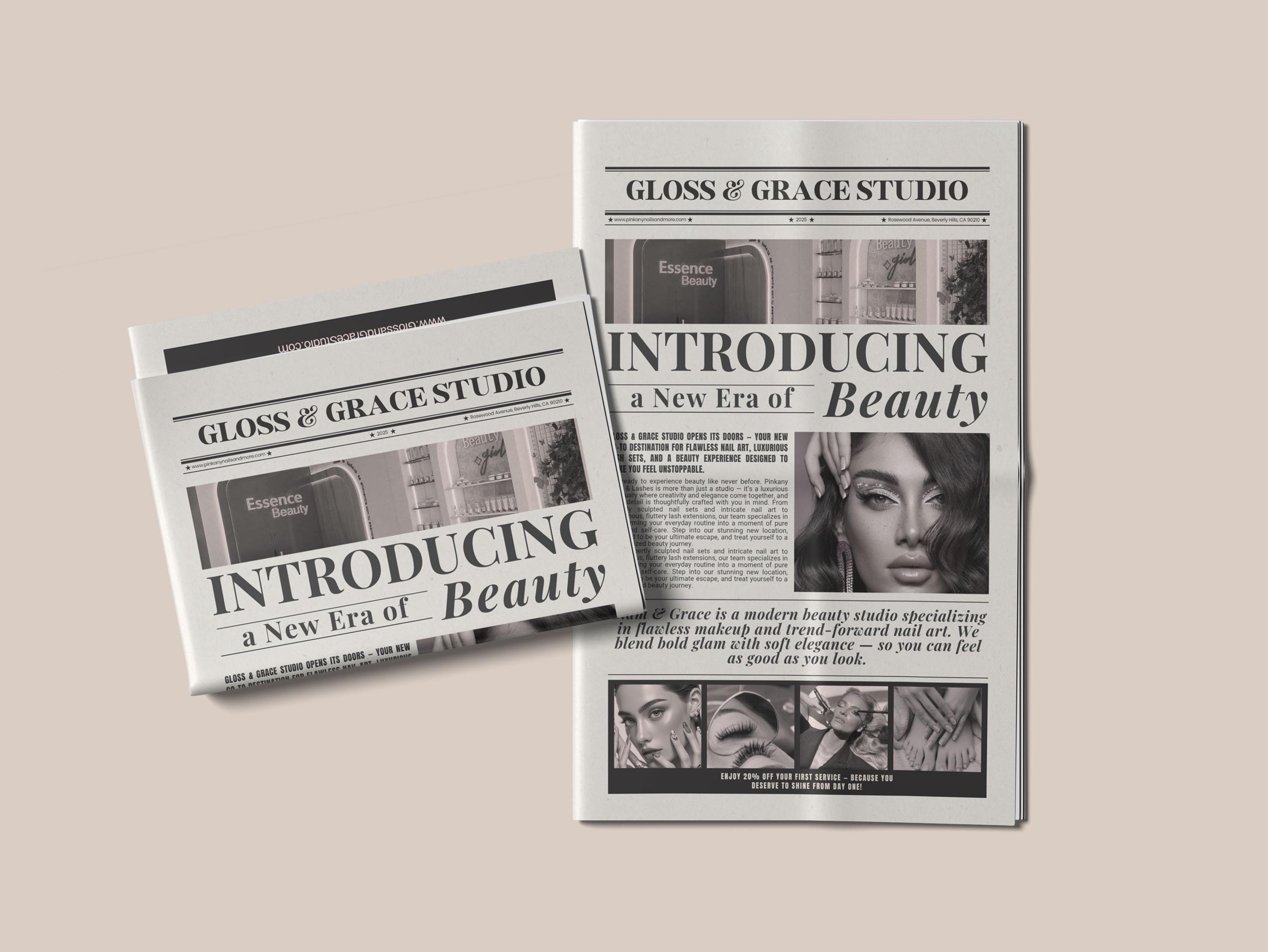 Beauty Studio Newspaper Template, Vintage Business Announcement (canva ...
