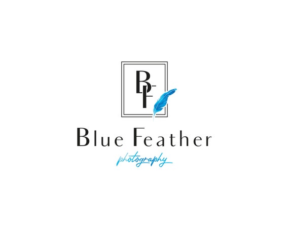 Premade Logo Blue Feather Logo Modern Logo Elegant Logo | Etsy