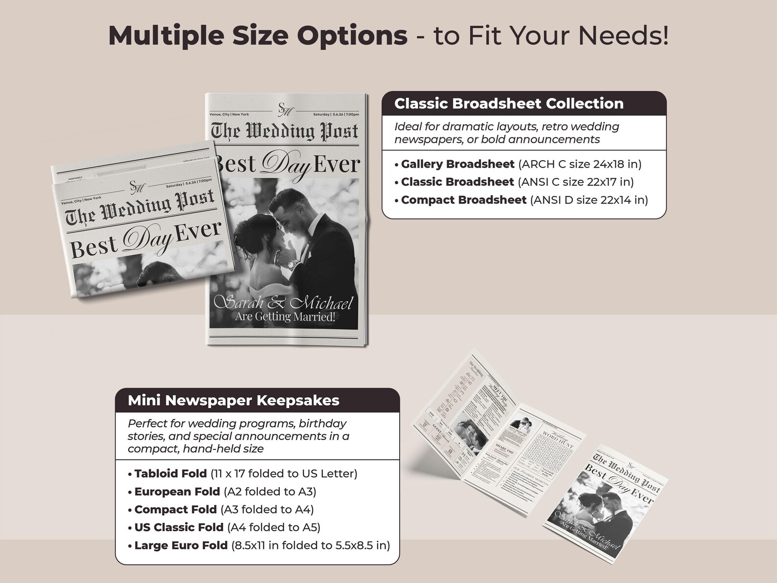 Folded Printable Wedding Newspaper Program Canva Template, Newlywed ...