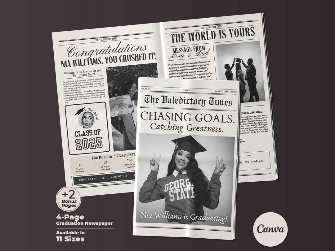DIY Canva Graduation Newspaper Template, Editable Newspaper Graduate ...