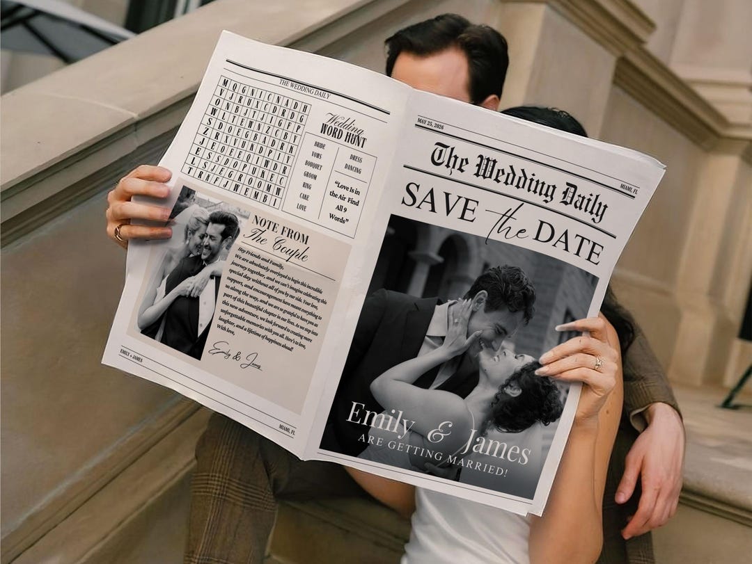 Folded Printable Wedding Newspaper Program Canva Template, Newlywed ...