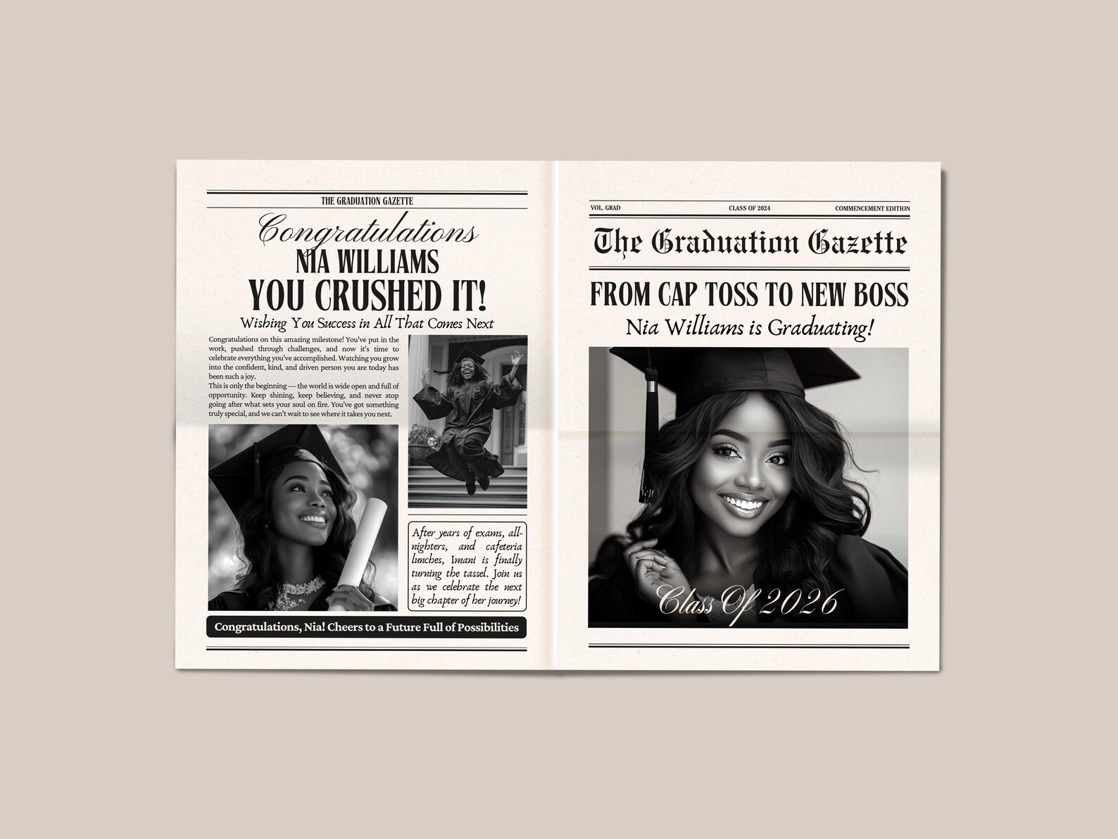 DIY Canva Graduation Newspaper Template, Editable Newspaper Graduate ...