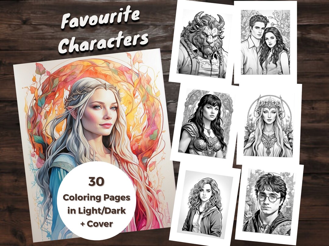 Your Favourite Fiction Characters, 30 Coloring Pages, Printable PDF ...