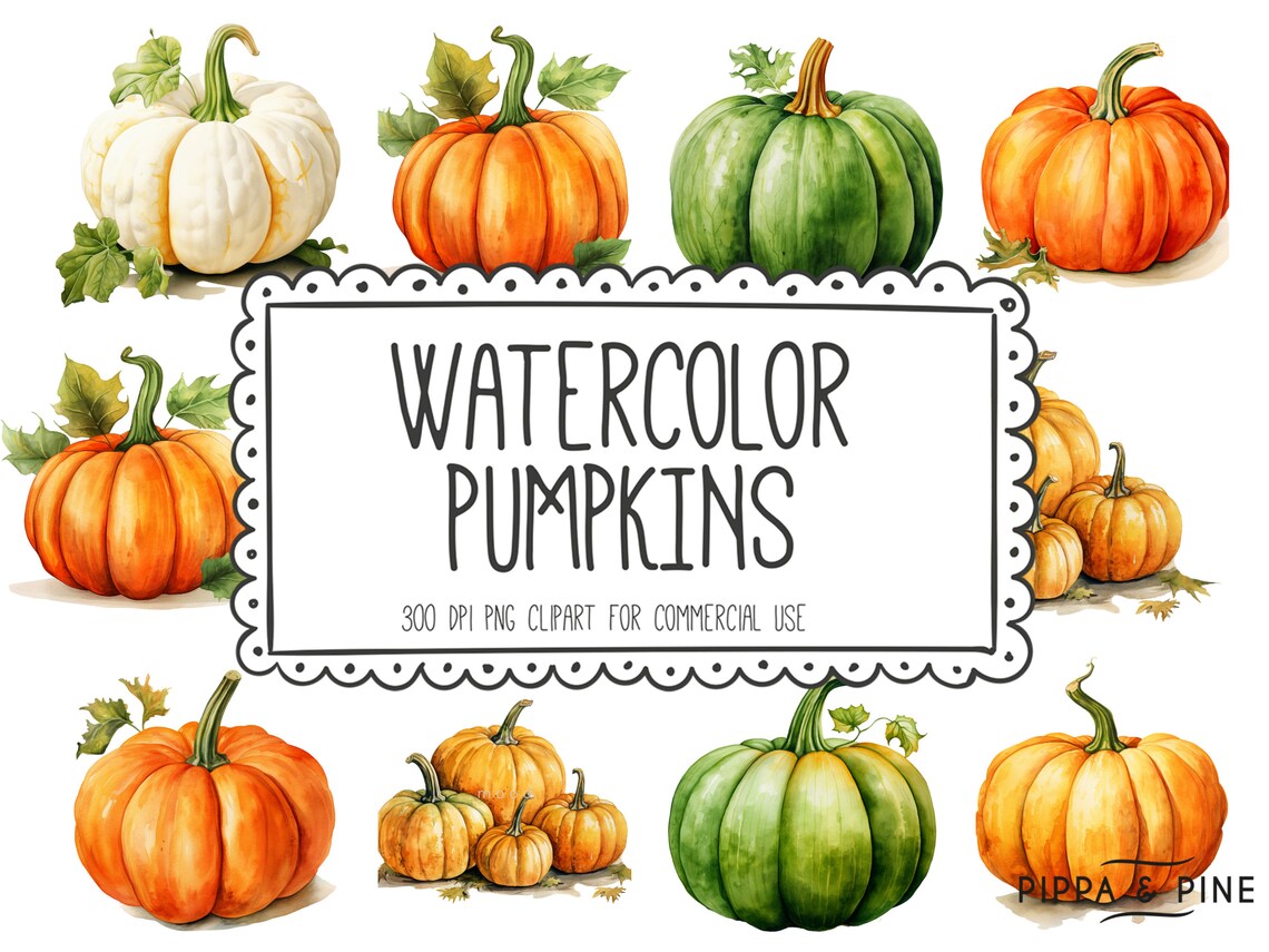 Pumpkin Watercolor Clipart - Autumn PNG Instant Download | Commercial ...