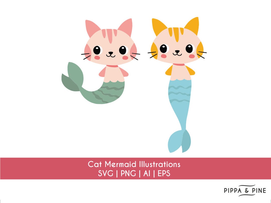Cat Mermaid for Sublimation | Cute Cat Mermaid Bundle PNG SVG EPS Ai T ...