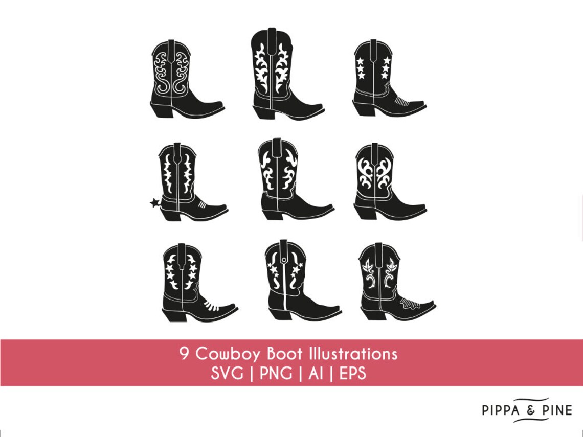Cowboy Boot SVG Bundle | Western SVG Designs | Cowgirl Boot PNG Eps Ai ...
