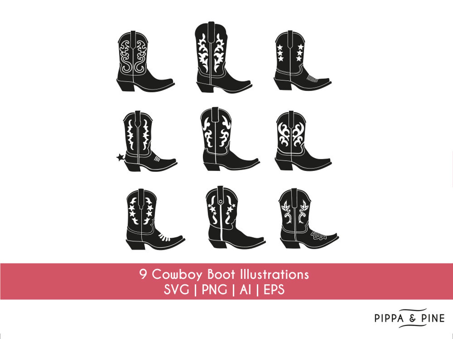 Cowboy Boot SVG Bundle | Western SVG Designs | Cowgirl Boot PNG Eps Ai ...
