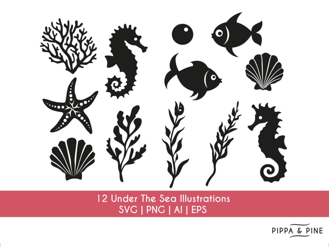 Ocean Themed Design for Sublimation | Hand Drawn Ocean Animals PNG SVG ...