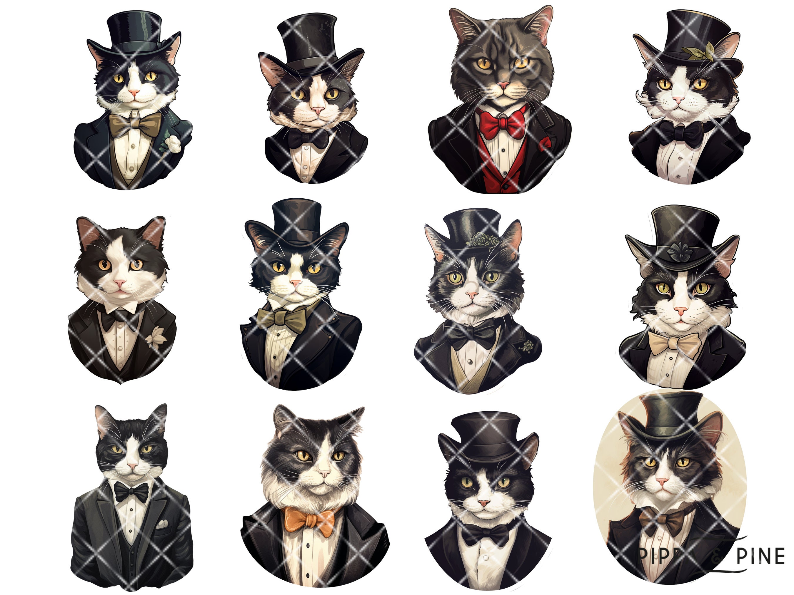 Cat in Tuxedo Clipart - Cats PNG Instant Download | Commercial Use Cat ...