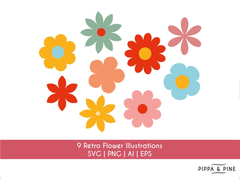 Retro Flowers SVG Bundle | Daisy Flower Clipart | Digital Download ...