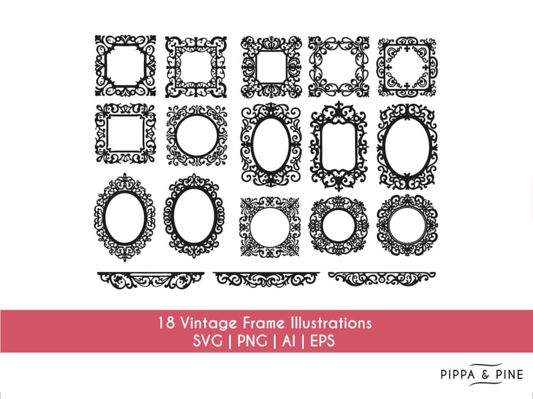 Mirror Frame SVG Bundle | Vintage Ornate Baroque Princess Frame SVG PNG ...