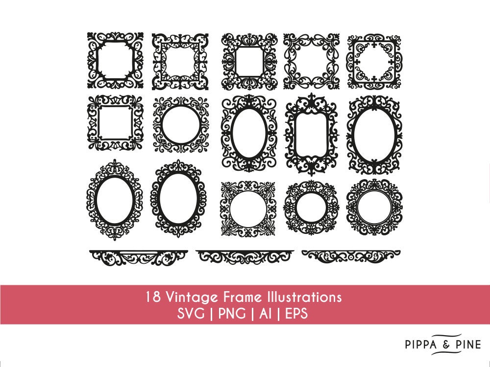 Mirror Frame SVG Bundle | Vintage Ornate Baroque Princess Frame SVG PNG ...