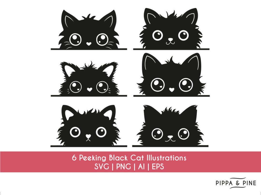 6 Peeking Cat SVG Bundle | Cat Silhouette PNG Vector | Black Cat Svg ...