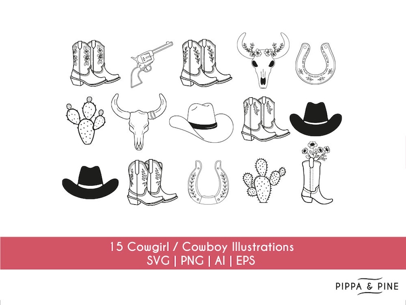 Cowboy Boots and Hat SVG Bundle | Cowgirl Boot SVG AI Png Eps | Floral ...