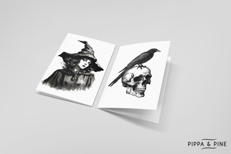 Vintage Black and White Halloween Clipart - Halloween PNG Instant ...