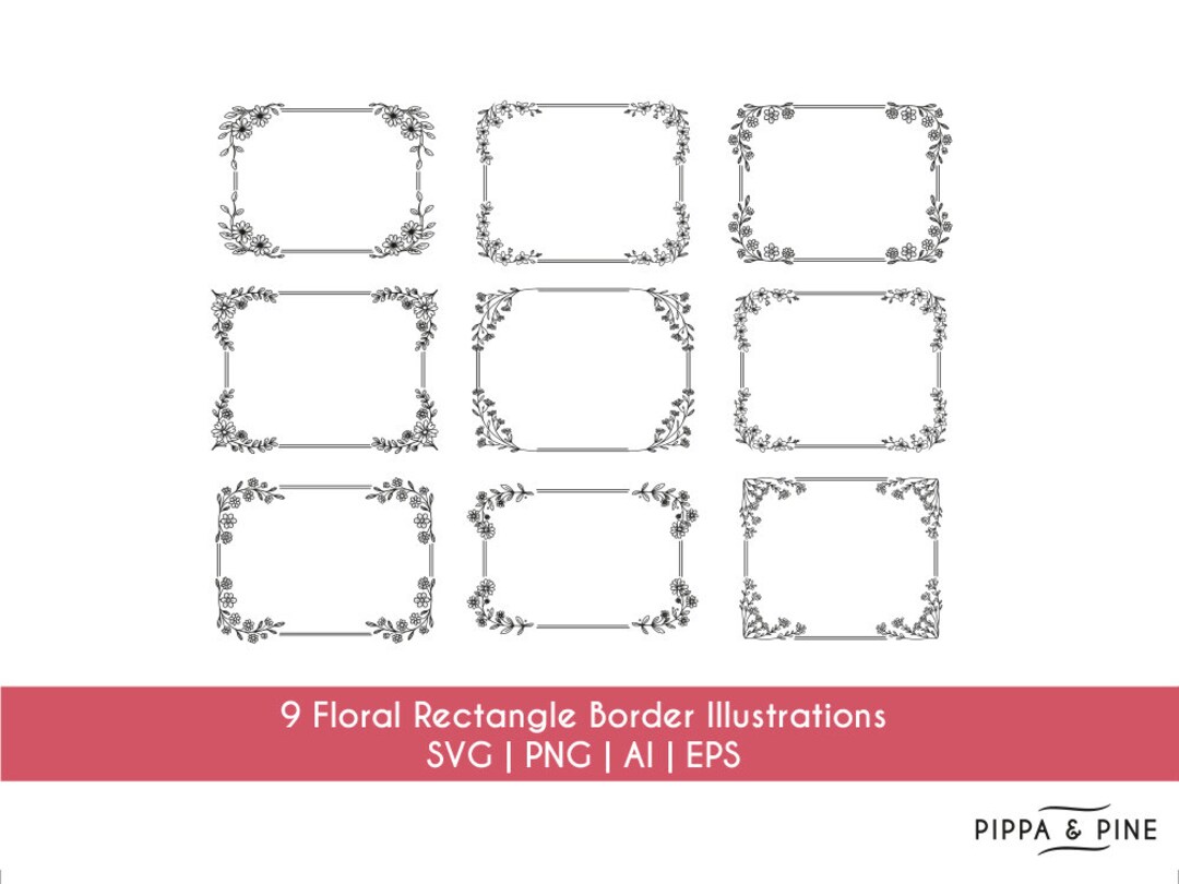 Floral Rectangle Borders Svg | Hand Drawn Ink Drawing Bundle PNG SVG ...