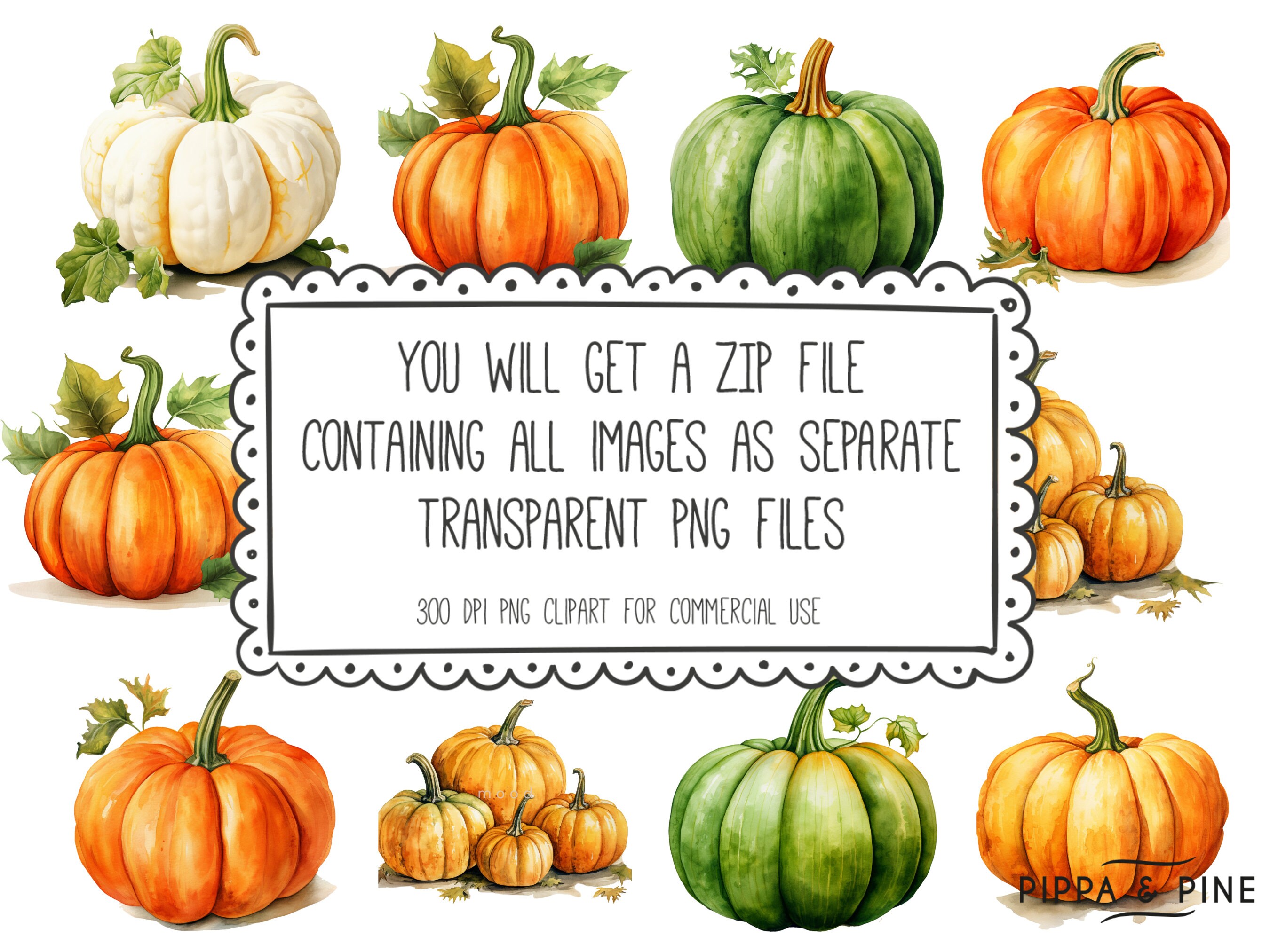 Pumpkin Watercolor Clipart - Autumn PNG Instant Download | Commercial ...