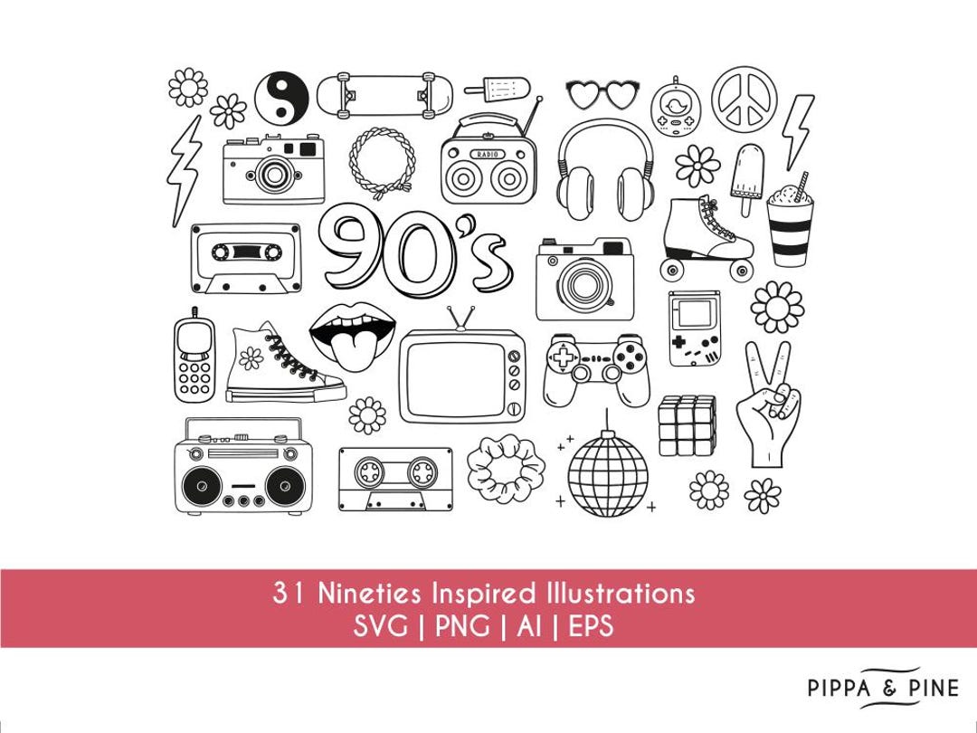90's SVG Bundle | 90's Party Clipart | Retro 90's Vibes Y2K Nostalgia ...