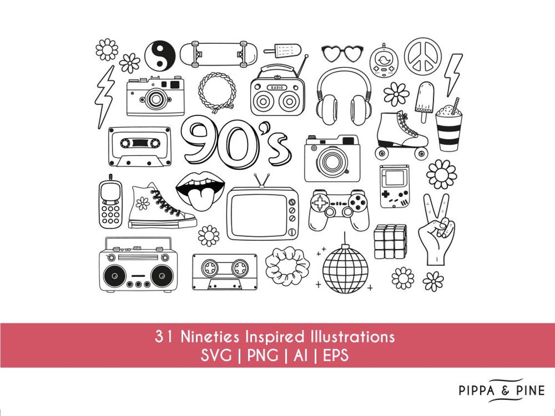 90's SVG Bundle | 90's Party Clipart | Retro 90's Vibes Y2K Nostalgia ...