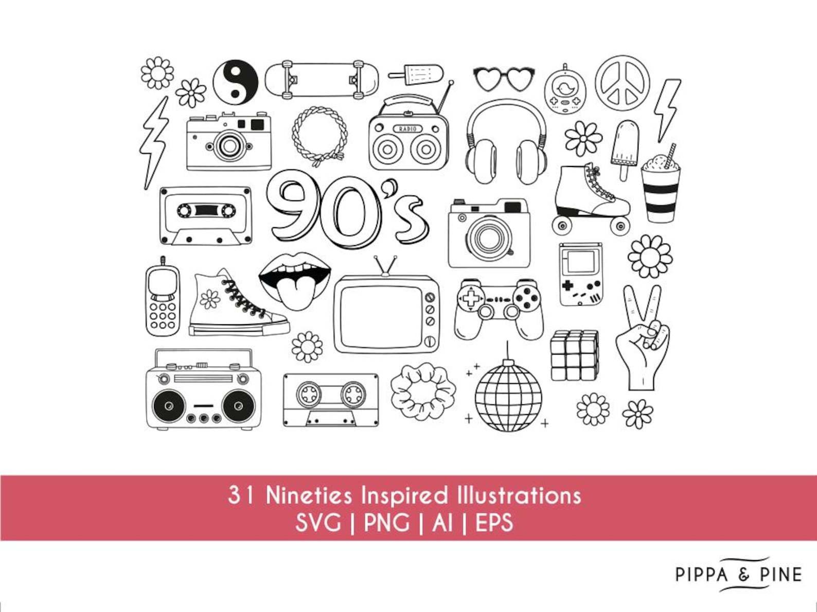 90's SVG Bundle | 90's Party Clipart | Retro 90's Vibes Y2K Nostalgia ...
