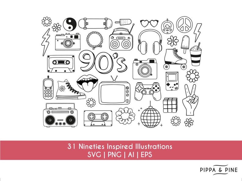 90's SVG Bundle | 90's Party Clipart | Retro 90's Vibes Y2K Nostalgia ...