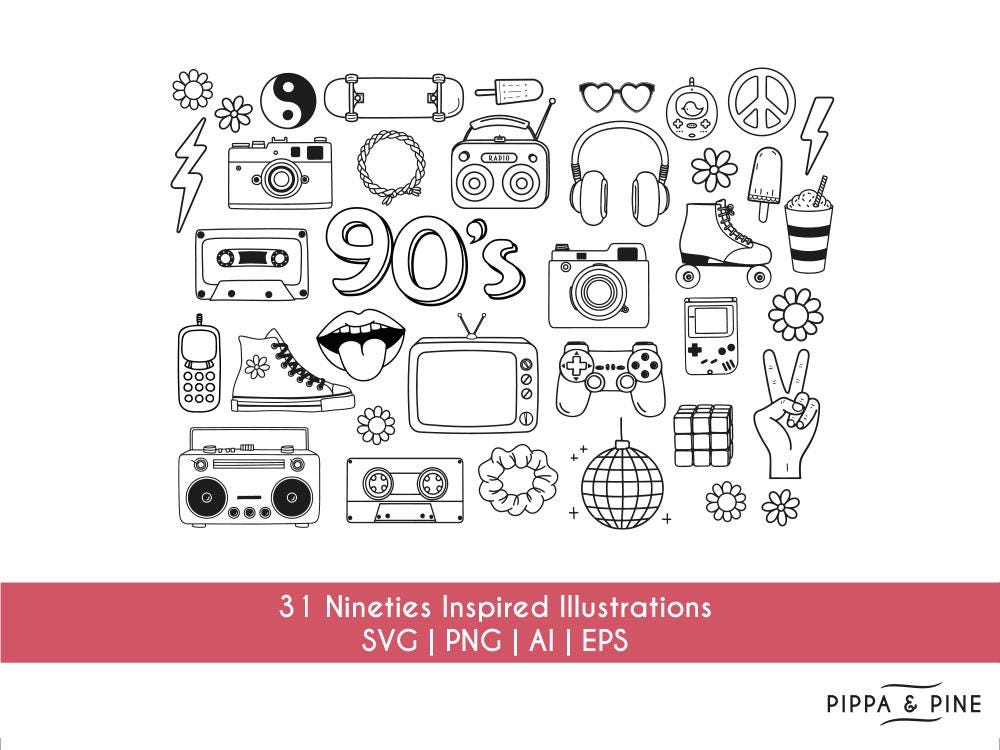 90's SVG Bundle | 90's Party Clipart | Retro 90's Vibes Y2K Nostalgia ...