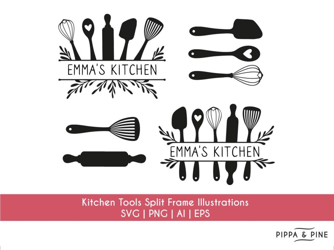 Kitchen Split Frame SVG | Split Monogram Kitchen Sign Cooking Flourish ...