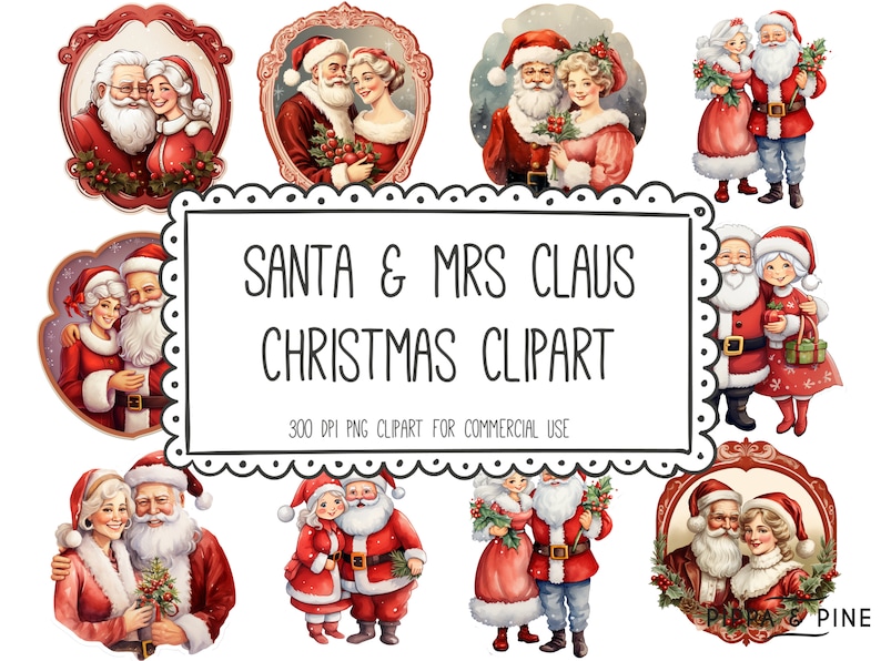 Santa and Mrs Claus Clipart - Christmas PNG Instant Download ...
