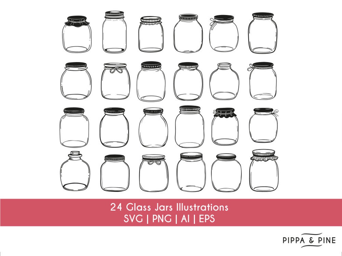 Mason Jar SVG Bundle | Glass Jar Png Eps Svg Ai | Ball Jar Farmhouse ...