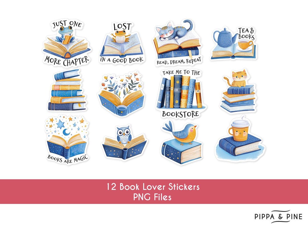 Printable Book Lover Stickers | PNG Stickers | Print and Cut Book ...