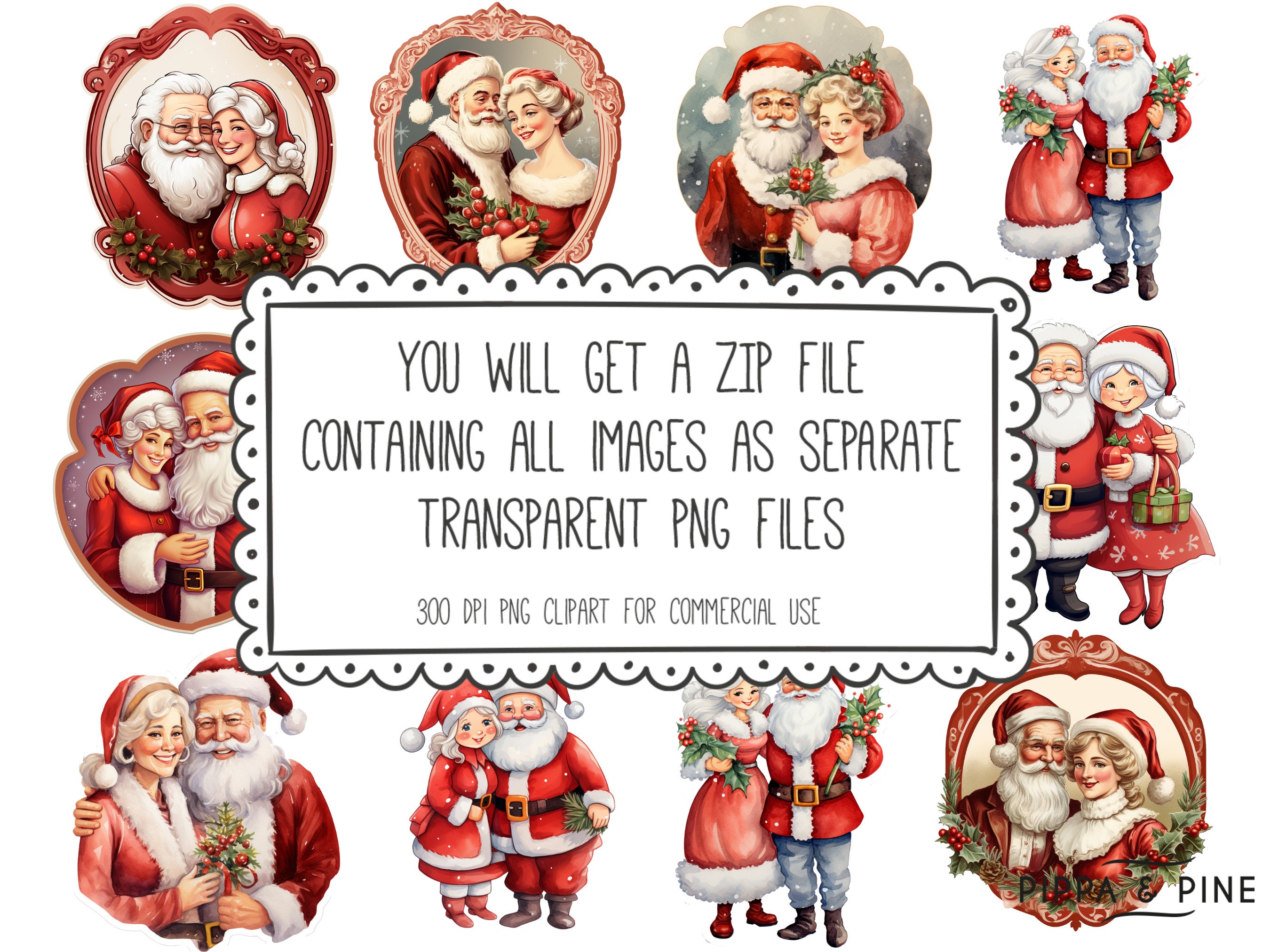 Santa and Mrs Claus Clipart - Christmas PNG Instant Download ...