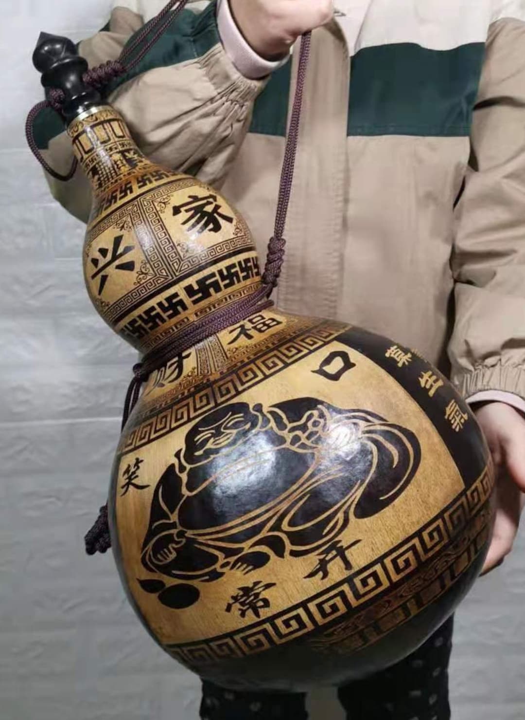 Engraved Gourd Water Bottle: Maitreya Buddha Design, Chinese Craft - Etsy