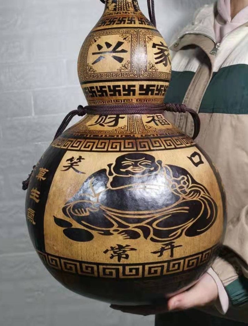 Engraved Gourd Water Bottle: Maitreya Buddha Design, Chinese Craft - Etsy
