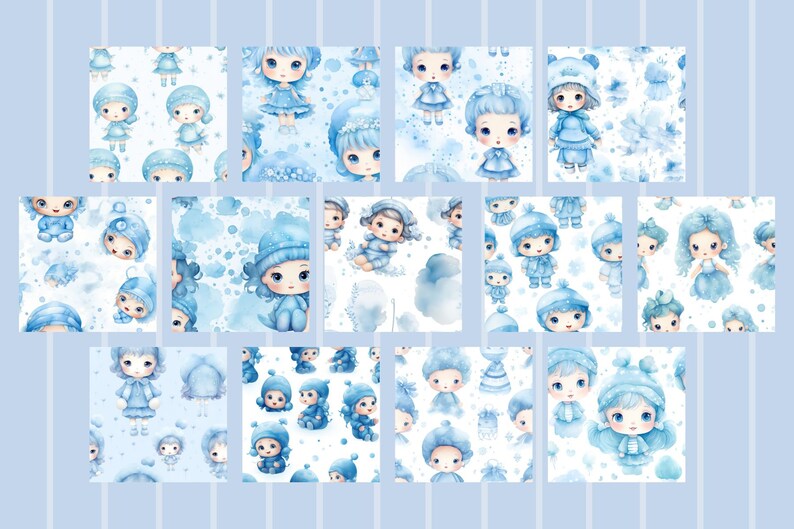 Cute Blue Digital Paper Instant Download. Baby Blue Pattern. Blue ...