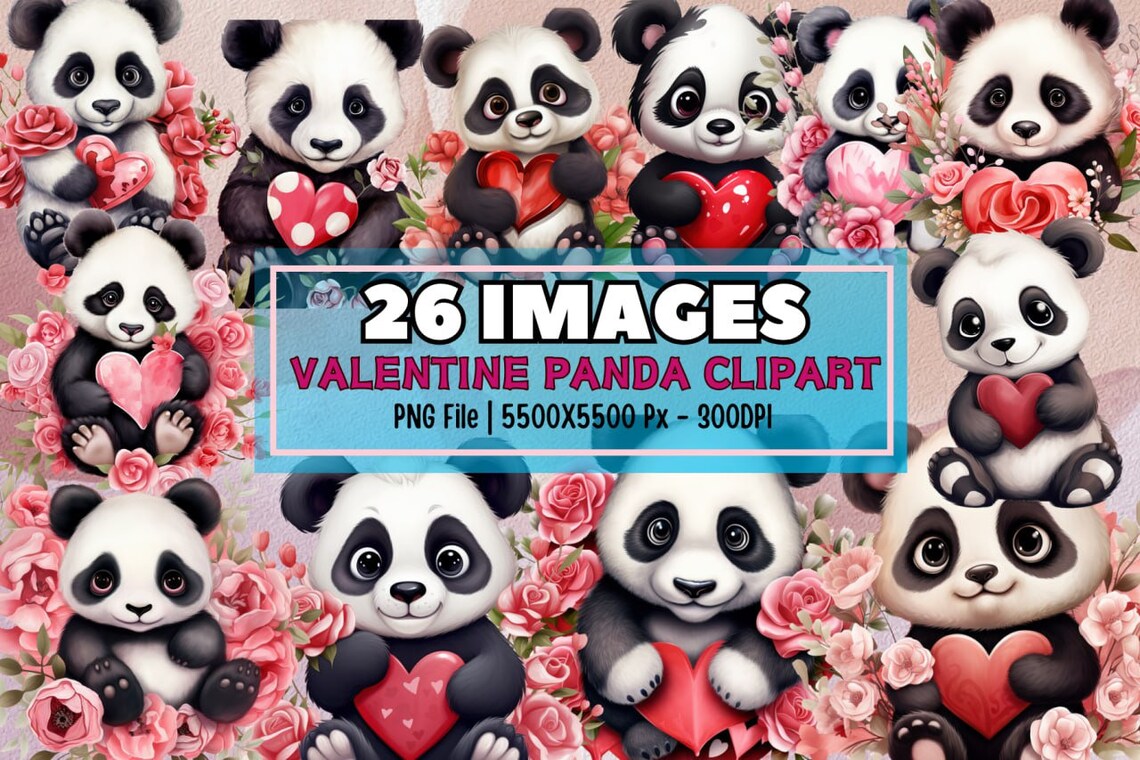 Watercolor Valentine Panda Clipart, Love Clipart, Cute Panda Png, Baby ...