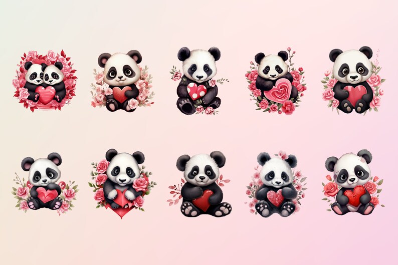 Watercolor Valentine Panda Clipart, Love Clipart, Cute Panda Png, Baby ...