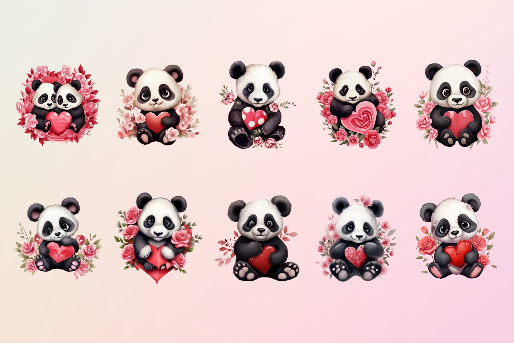 Watercolor Valentine Panda Clipart, Love Clipart, Cute Panda Png, Baby ...