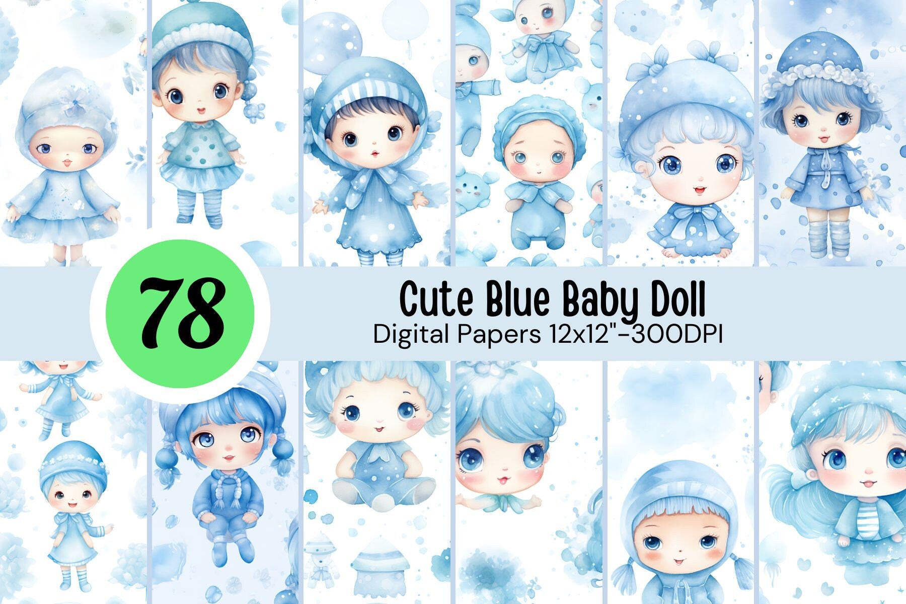 Cute Blue Digital Paper Instant Download. Baby Blue Pattern. Blue ...